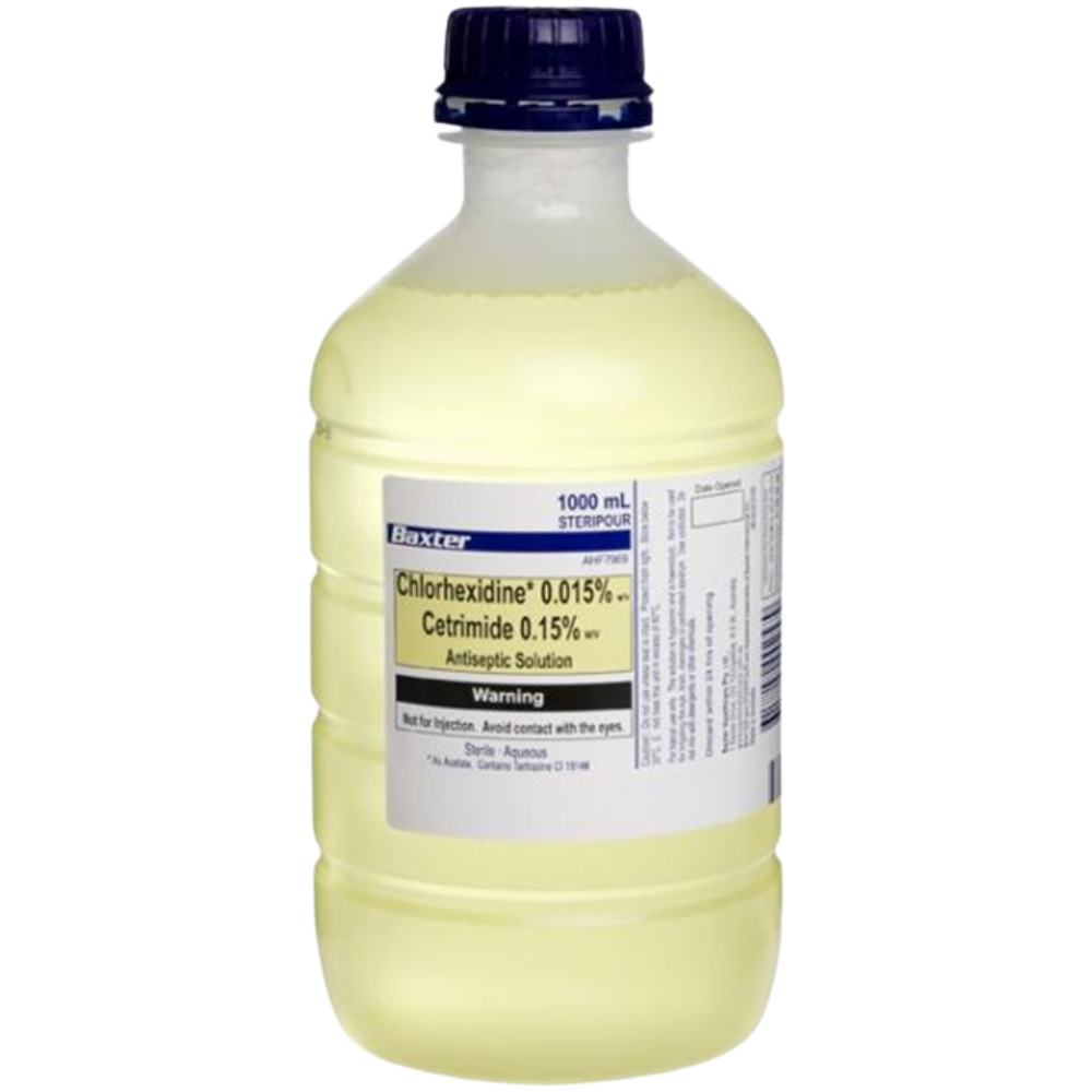 美國 Baxter 0.015% Chlorhexidine & 0.15% Cetrimide 傷口清洗消毒藥水 (黃水) – 1000ml ...